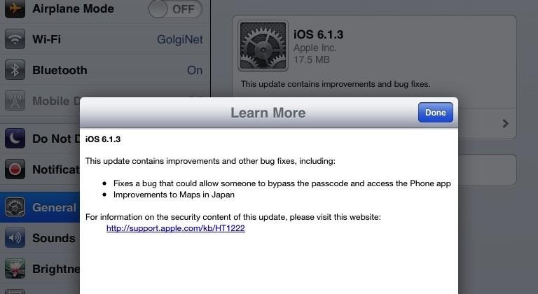 Apple Releases iOS 6.1.3 With Lock Screen Fix, Evasi0n Patch Apple Releases iOS 6.1.3 With Lock Screen Fix, Evasi0n Patch