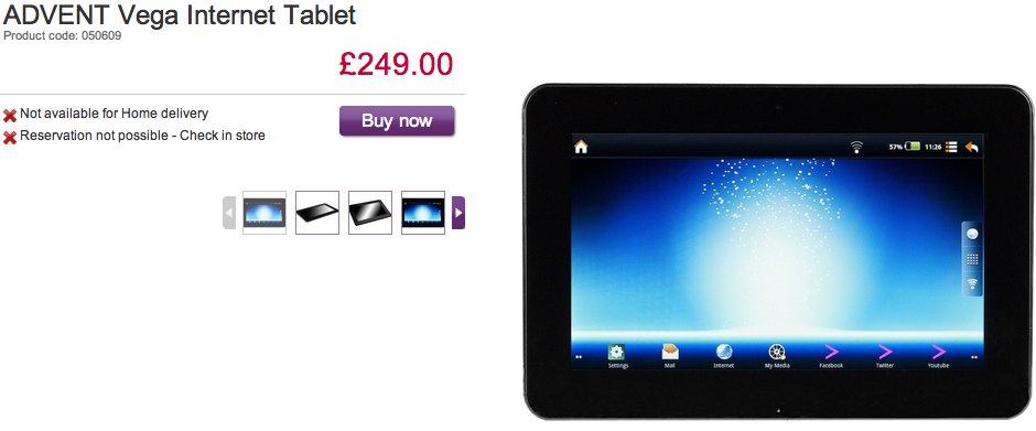 Advent's Tegra 2 Vega Android tablet gets listed at retailer - SlashGear