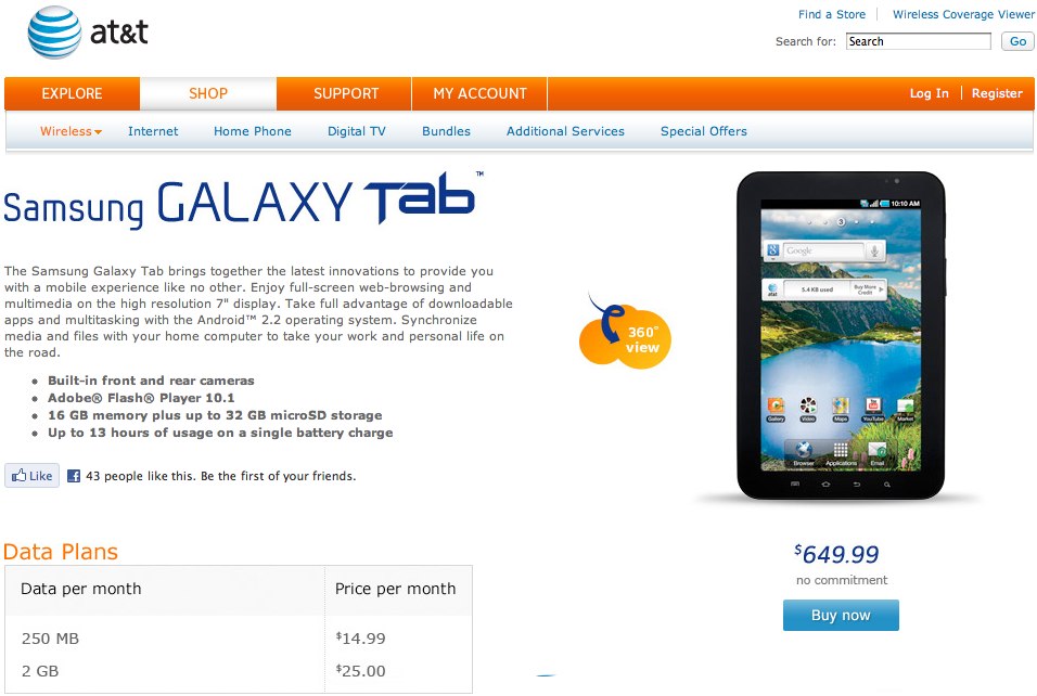 AT&T Samsung Galaxy Tab goes on sale - SlashGear