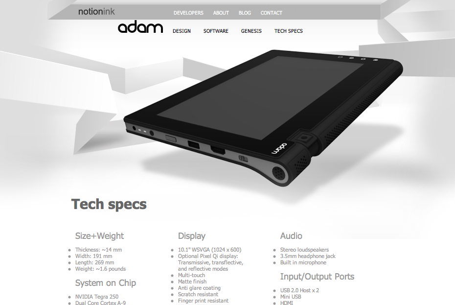 Notion Ink's Adam Tablet Official Website Released - SlashGear