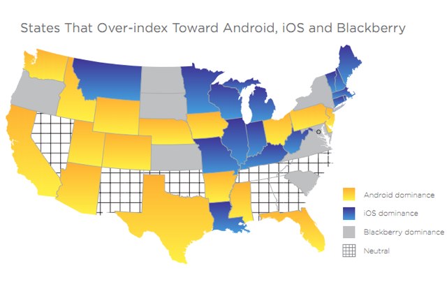 Android Versus iOS States Mapped For The US - SlashGear