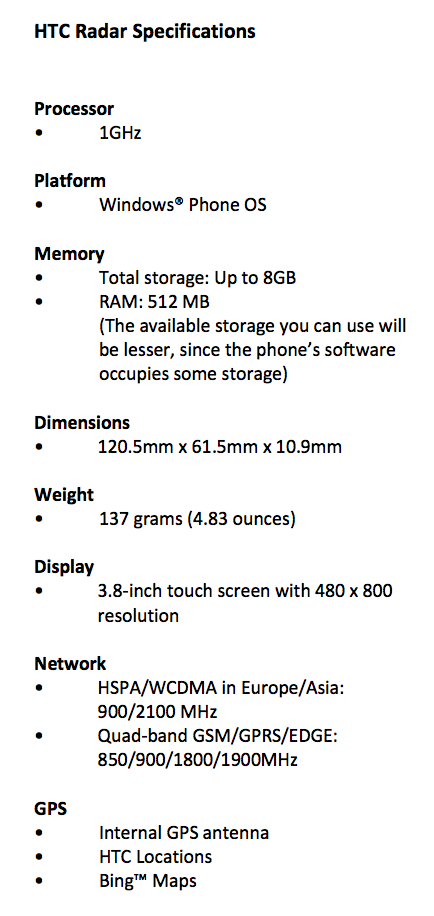 HTC Radar Windows Phone Revealed - SlashGear