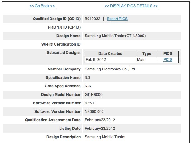 Samsung GT-N8000 resurfaces for Bluetooth testing - SlashGear