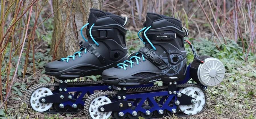 Off-road in-line skates have tank treads and electric motors - SlashGear