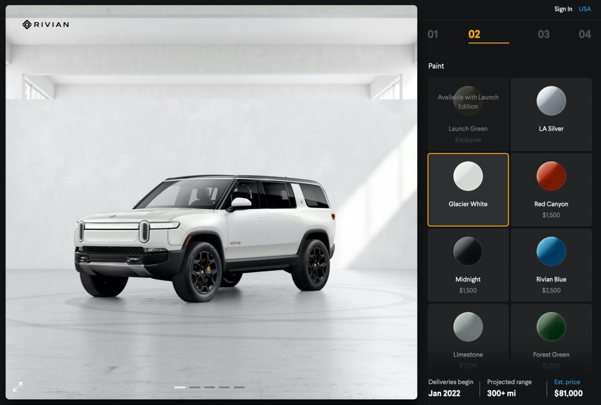 Rivian configurator details R1T and R1S – EV colors, wheels and ...