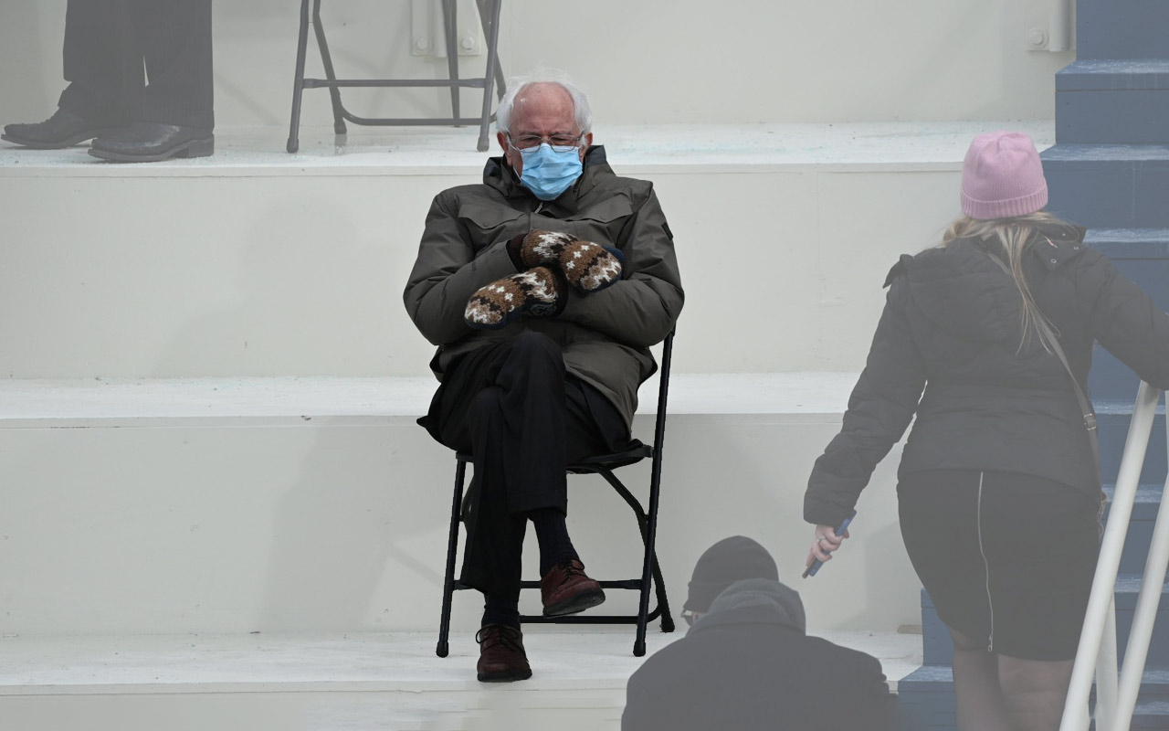 Bernie "once again asking" meme Burton jacket and mittens win Biden ...